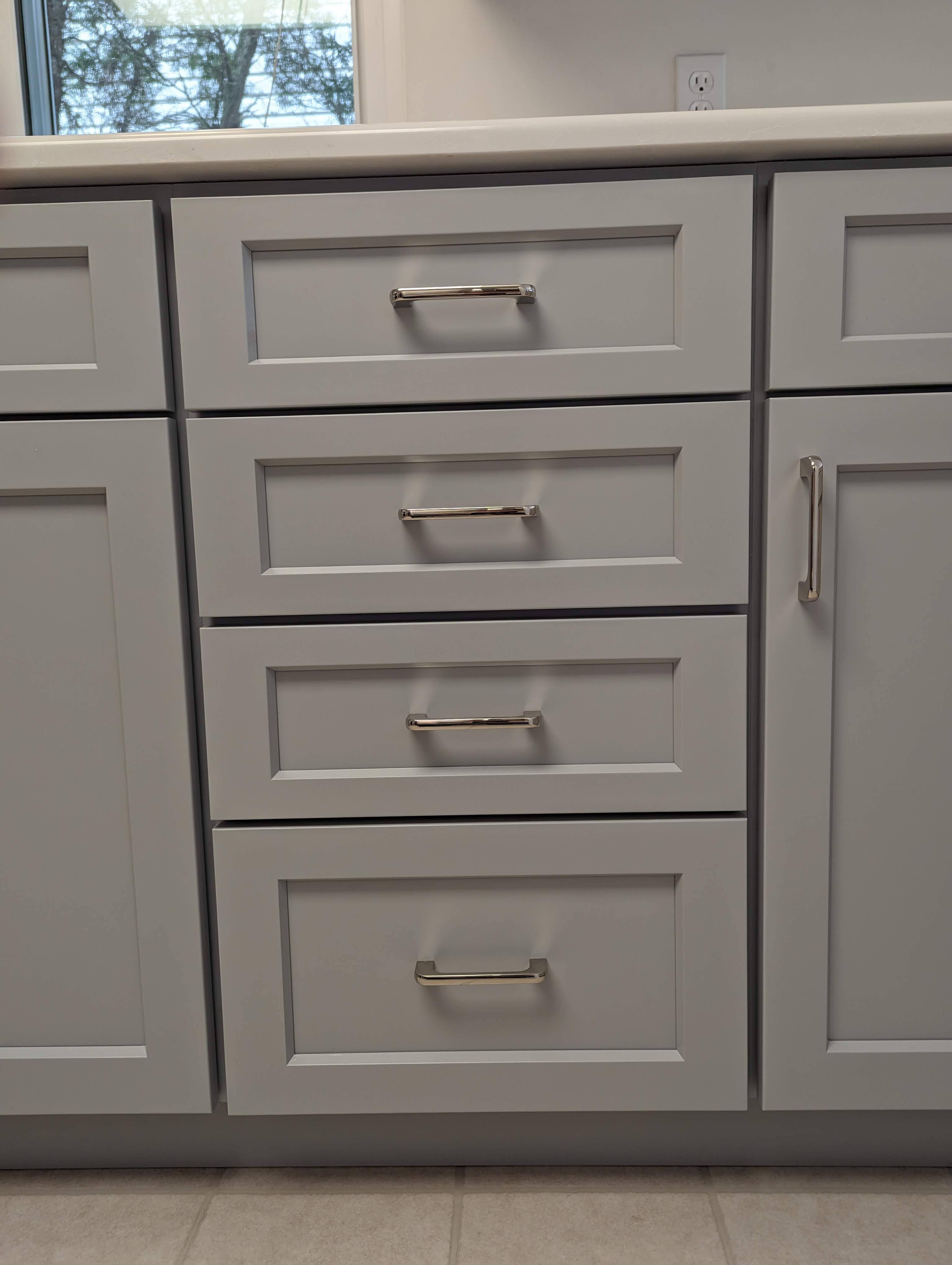 Gunsmoke Gray, Beveled Shaker, Flat Panels, Polished Chrome, Peninsula ...